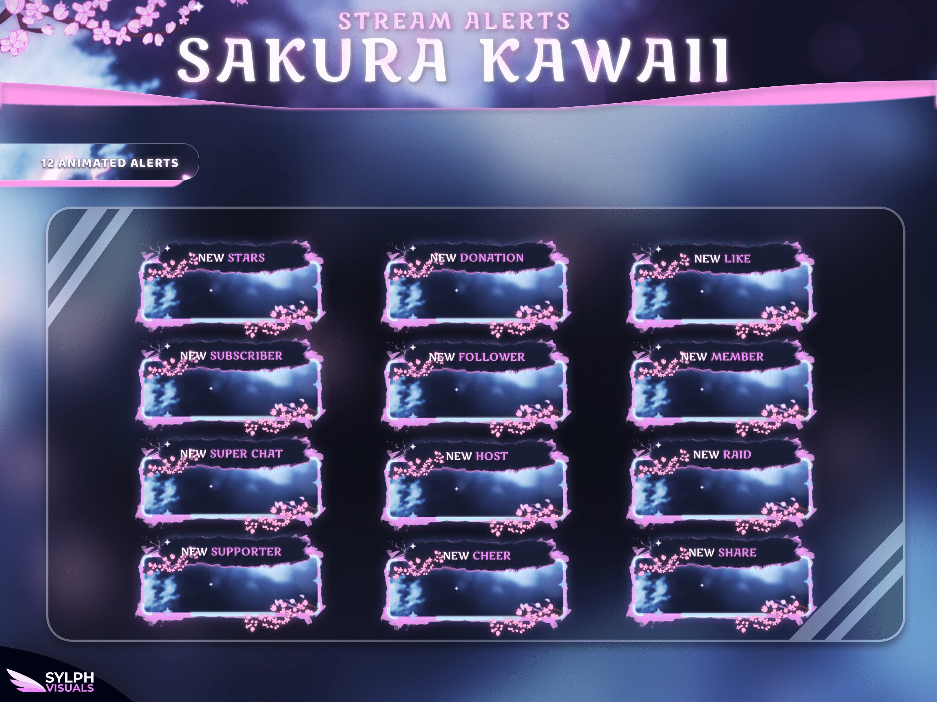 Twitch Animated Alerts - Sakura Kawaii - Animated Alerts - Night Alerts ...