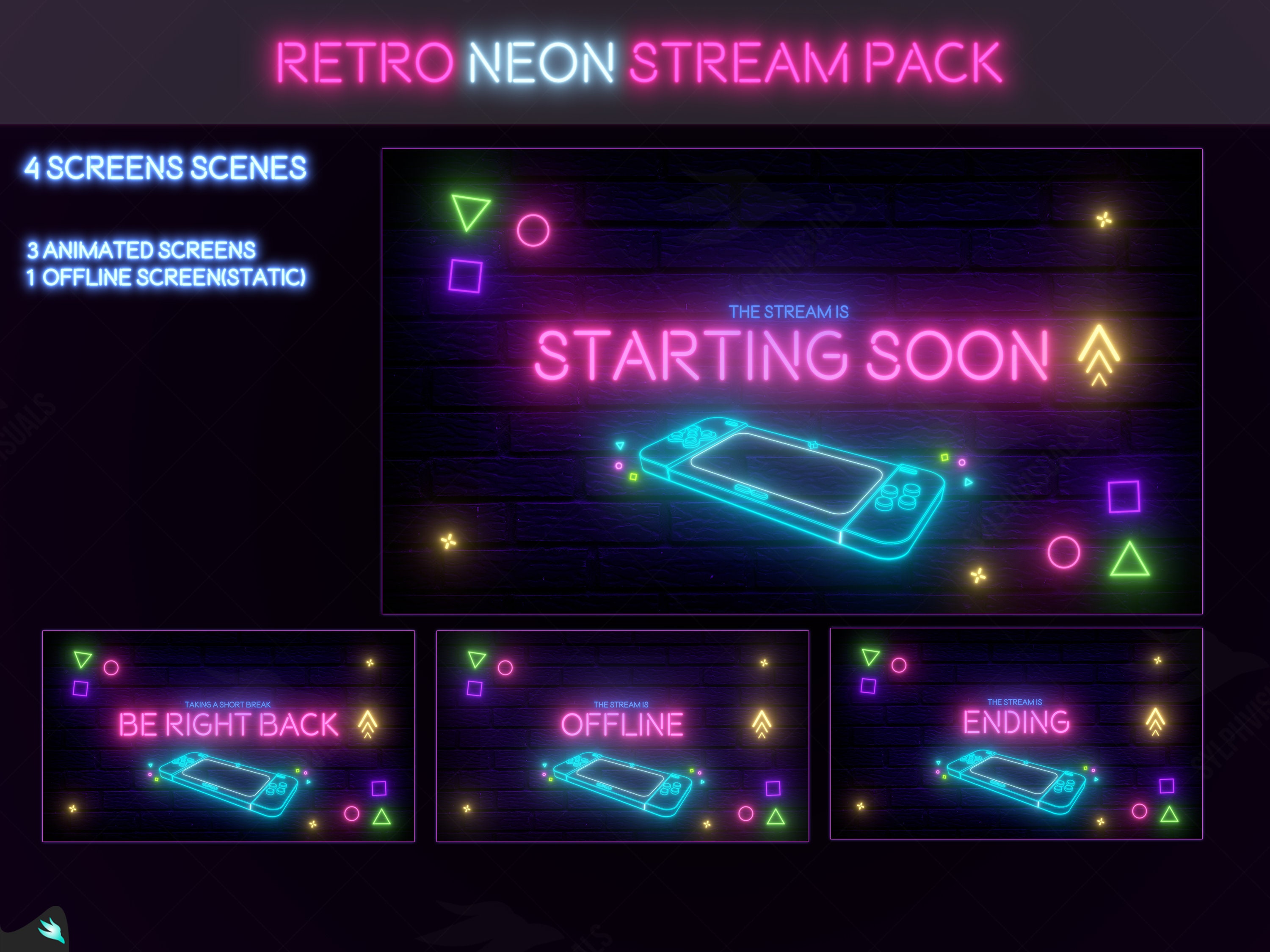 Twitch Overlay Retro Neon Stream Screens Animated Screens Dark Mode ...