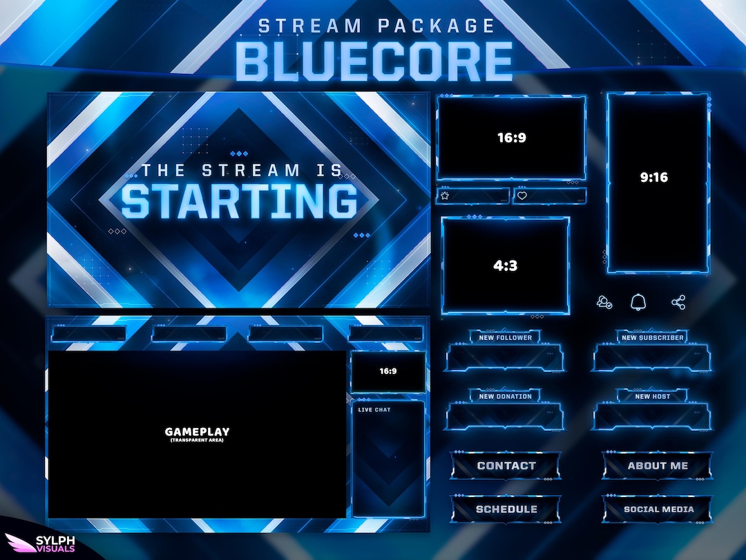 Bluecore - Twitch Overlay - Animated Alerts - Animated Screens - Blue ...