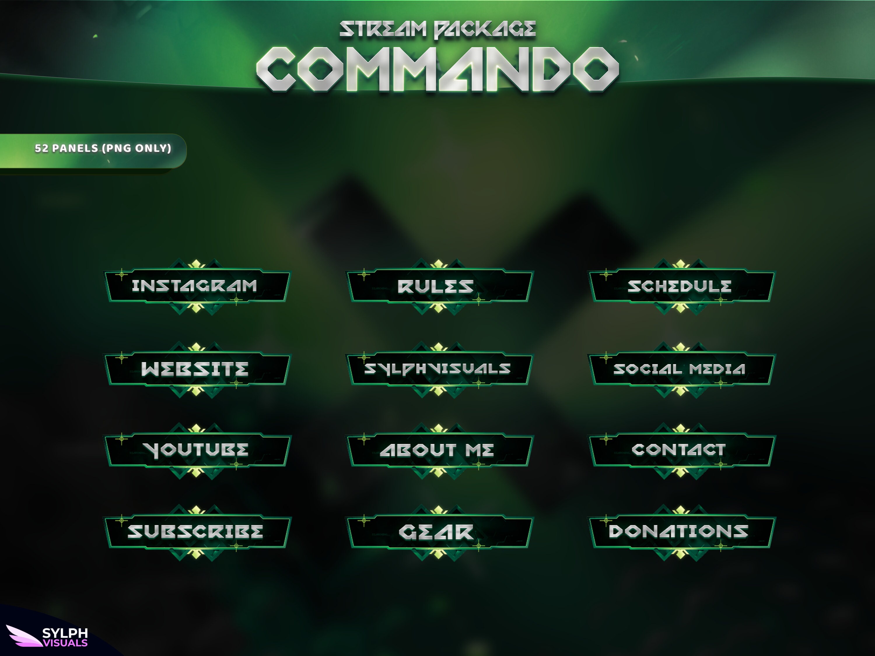 Commando Twitch Overlay Animated Alerts Animated Screens Green Overlay ...