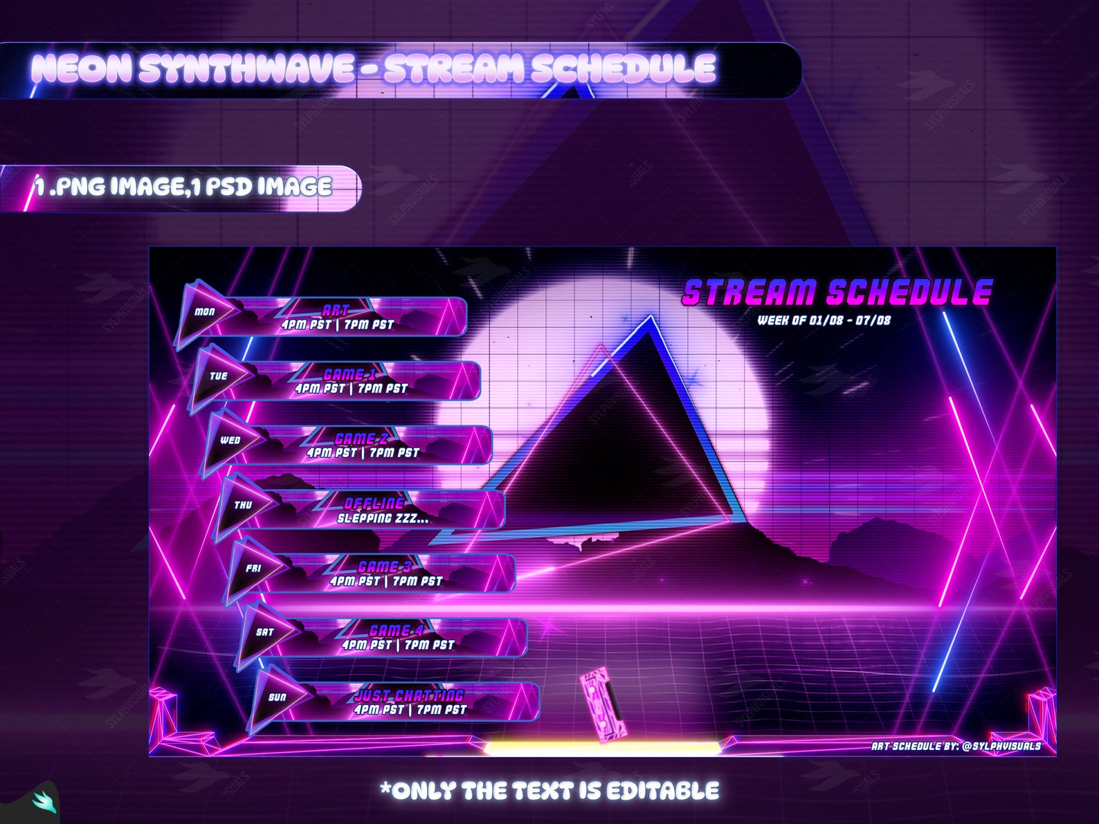 Neon Synthwave Stream Schedule | Schedule Twitch Template | Weekly ...