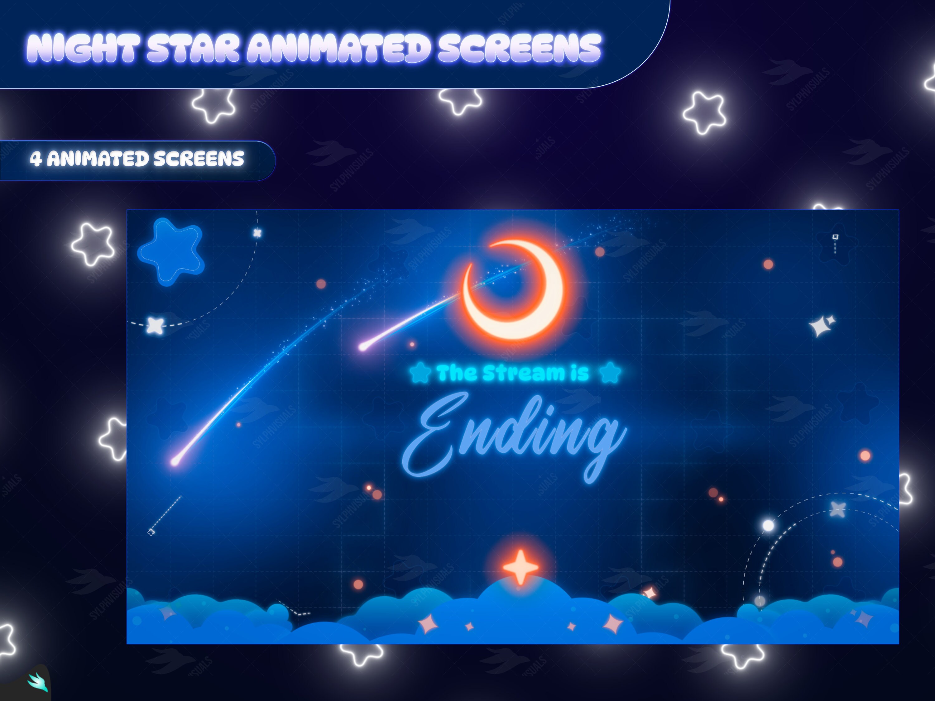 Twitch Overlay Night Star Blue Screens Animated Aesthetic Dreamy Sky ...