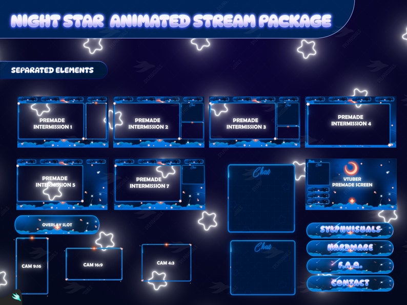 Stream Package Night Star Blue - Twitch Overlay - Animated Alerts ...