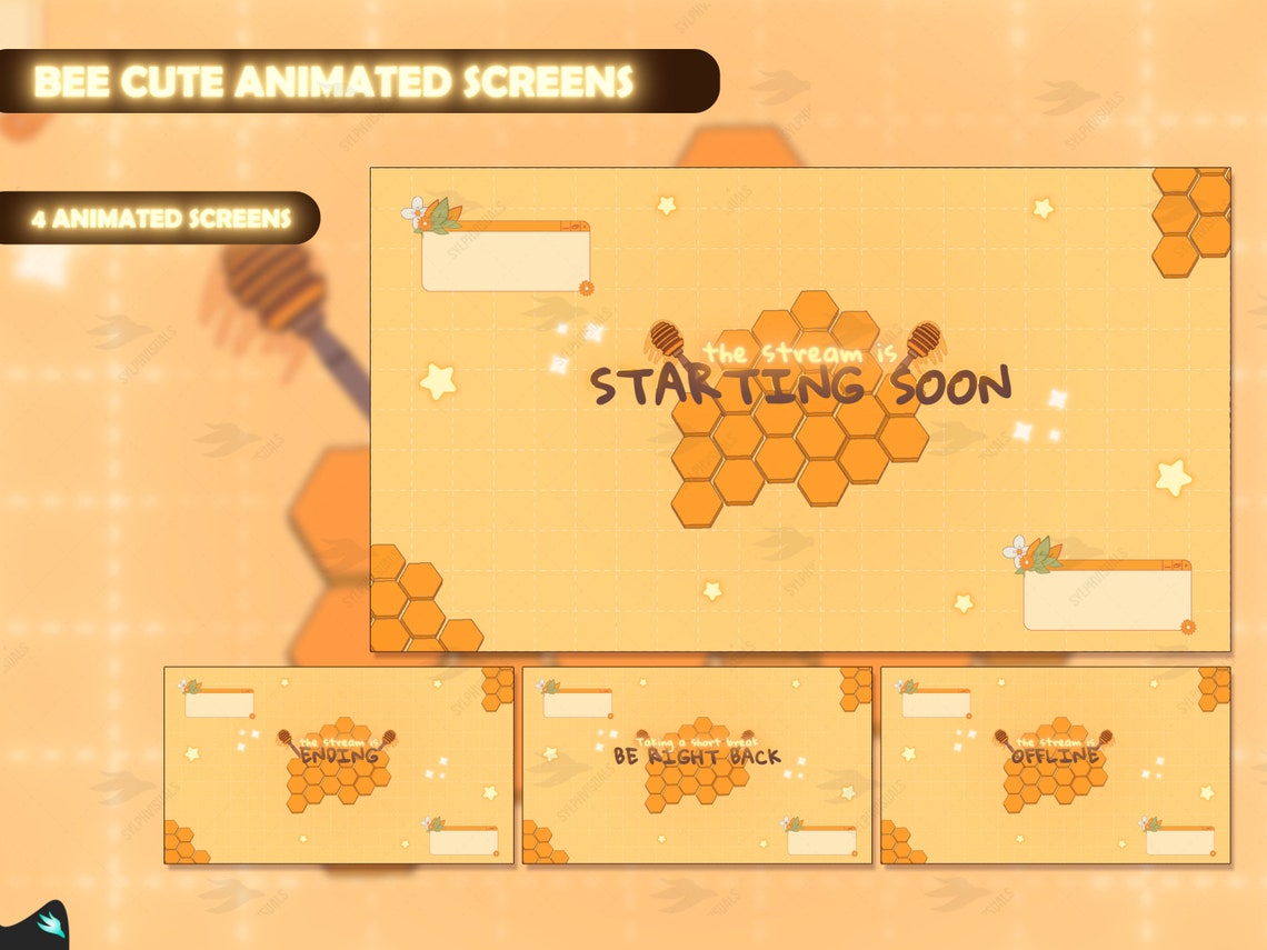 Twitch Overlay Cute Bee Screens Animated Aesthetic Retro Gamer Yellow ...