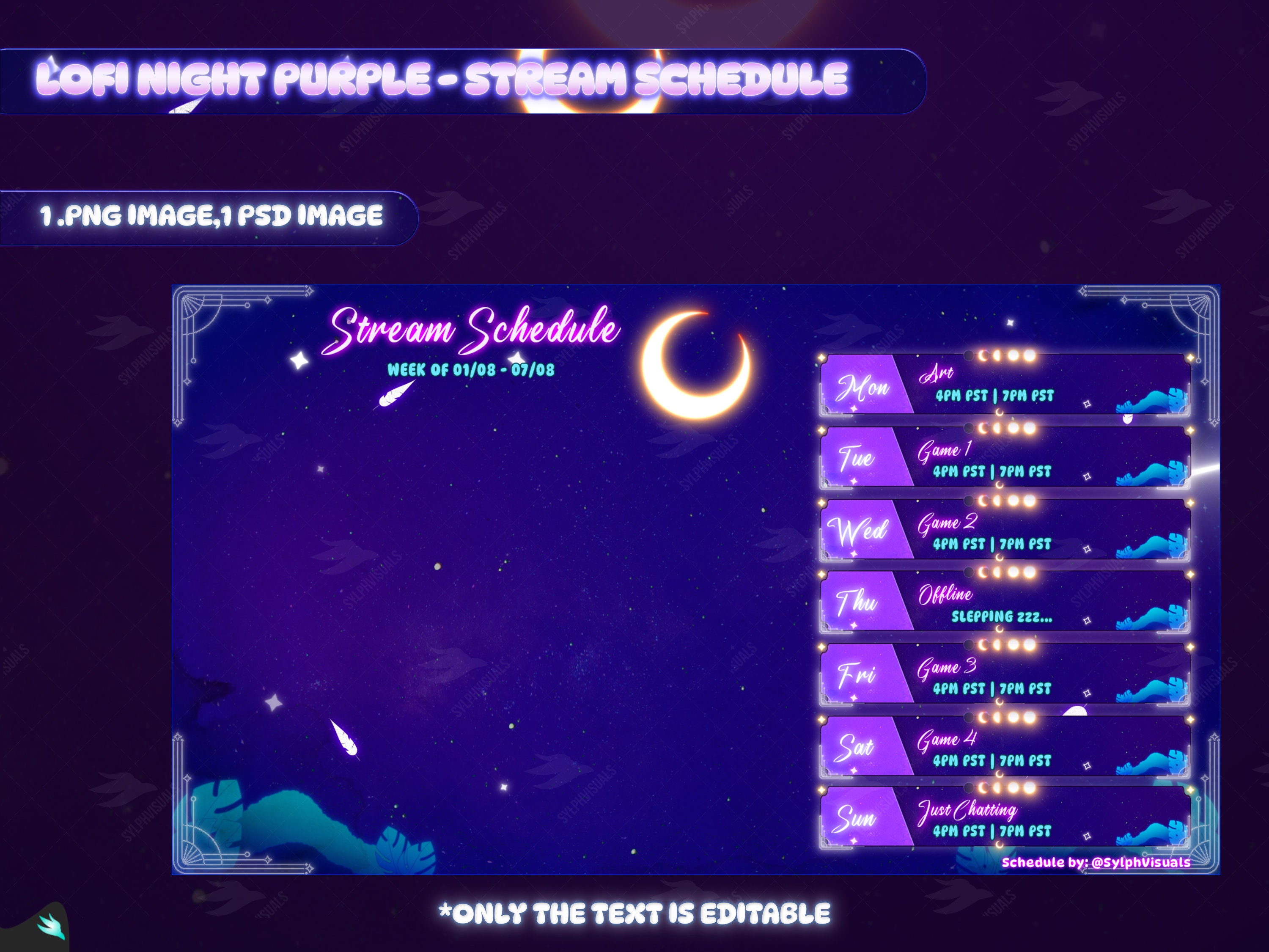 Lofi Night Stream Schedule | Schedule Twitch Template | Weekly Twitch ...