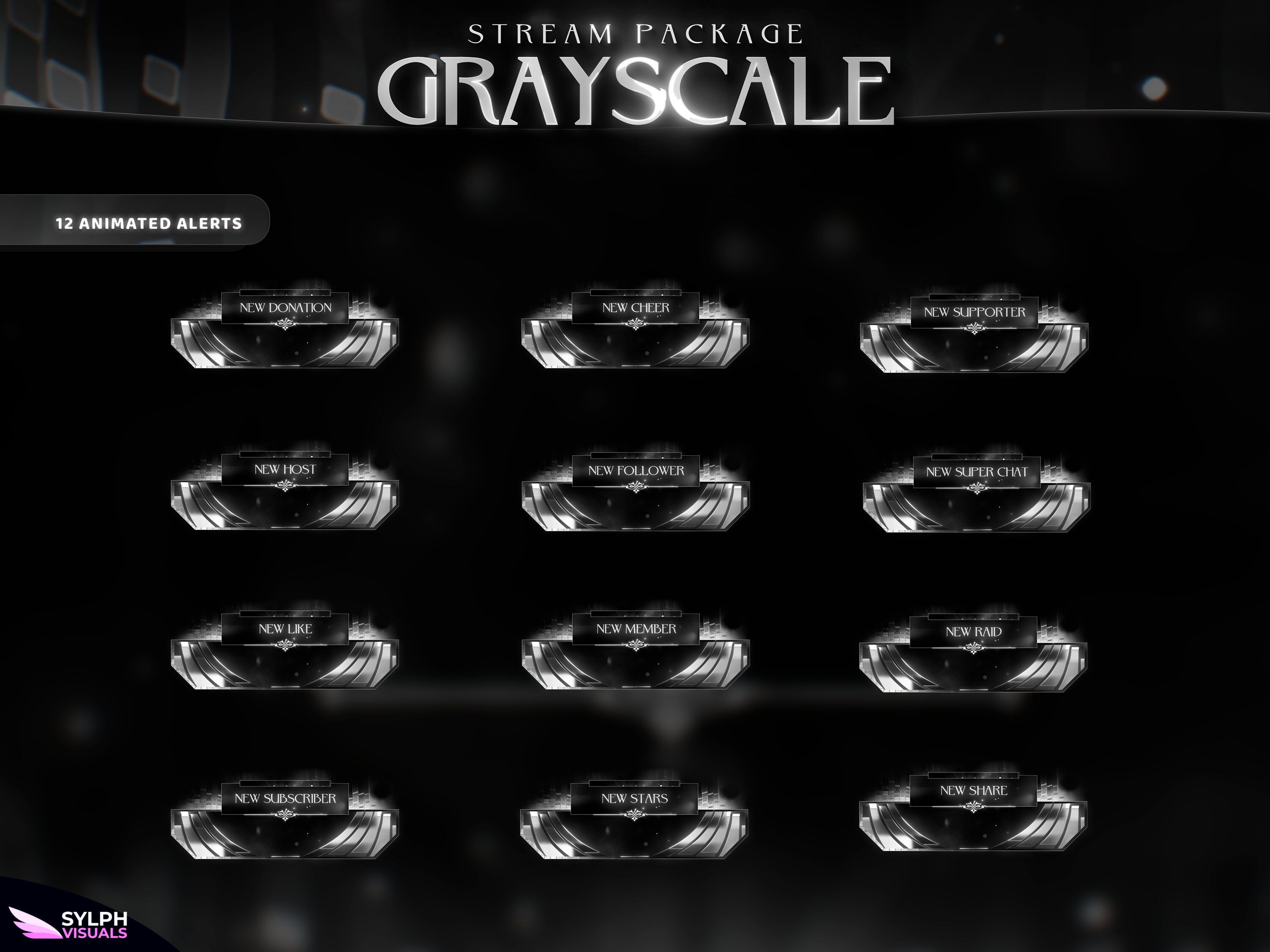 Grayscale - Twitch Overlay - Animated Alerts - Animated Screens - Dark ...