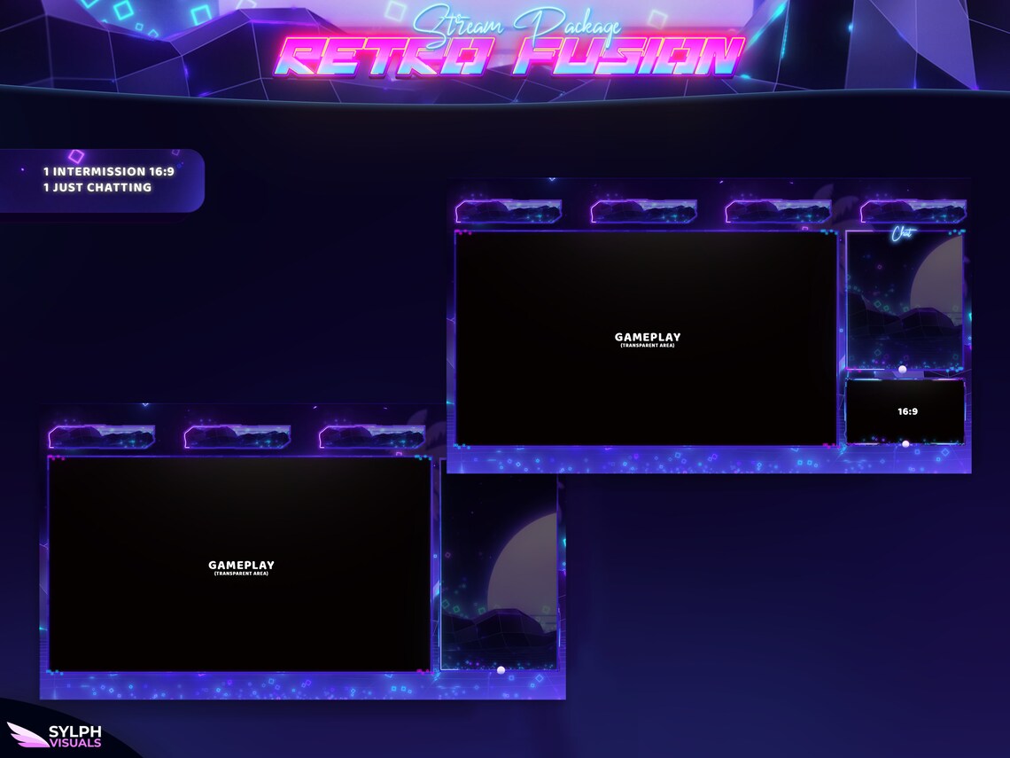 Retro Fusion Twitch Overlay Animated Alerts Animated Screens Purple ...