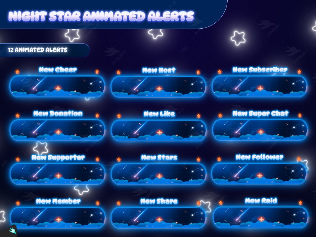 Twitch Animated Alerts - Night Star - Animated Alerts - Night Alerts ...