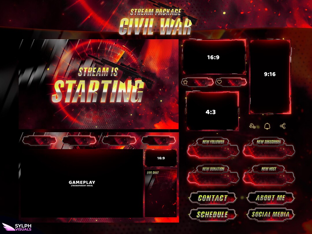 Civil War - Twitch Overlay - Animated Alerts - Animated Screens - Red ...