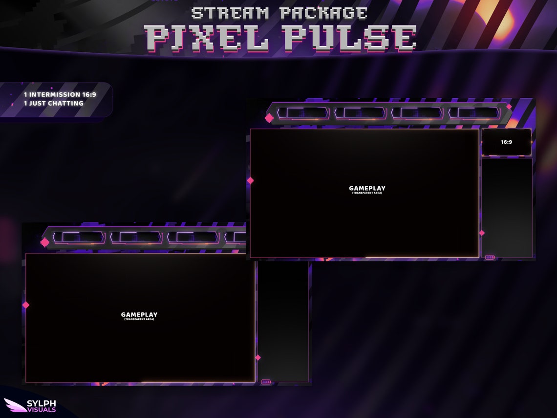 Pixel Pulse Twitch Overlay Animated Alerts Animated Screens Pixel Art Stream Pack 90s 8-bit ...