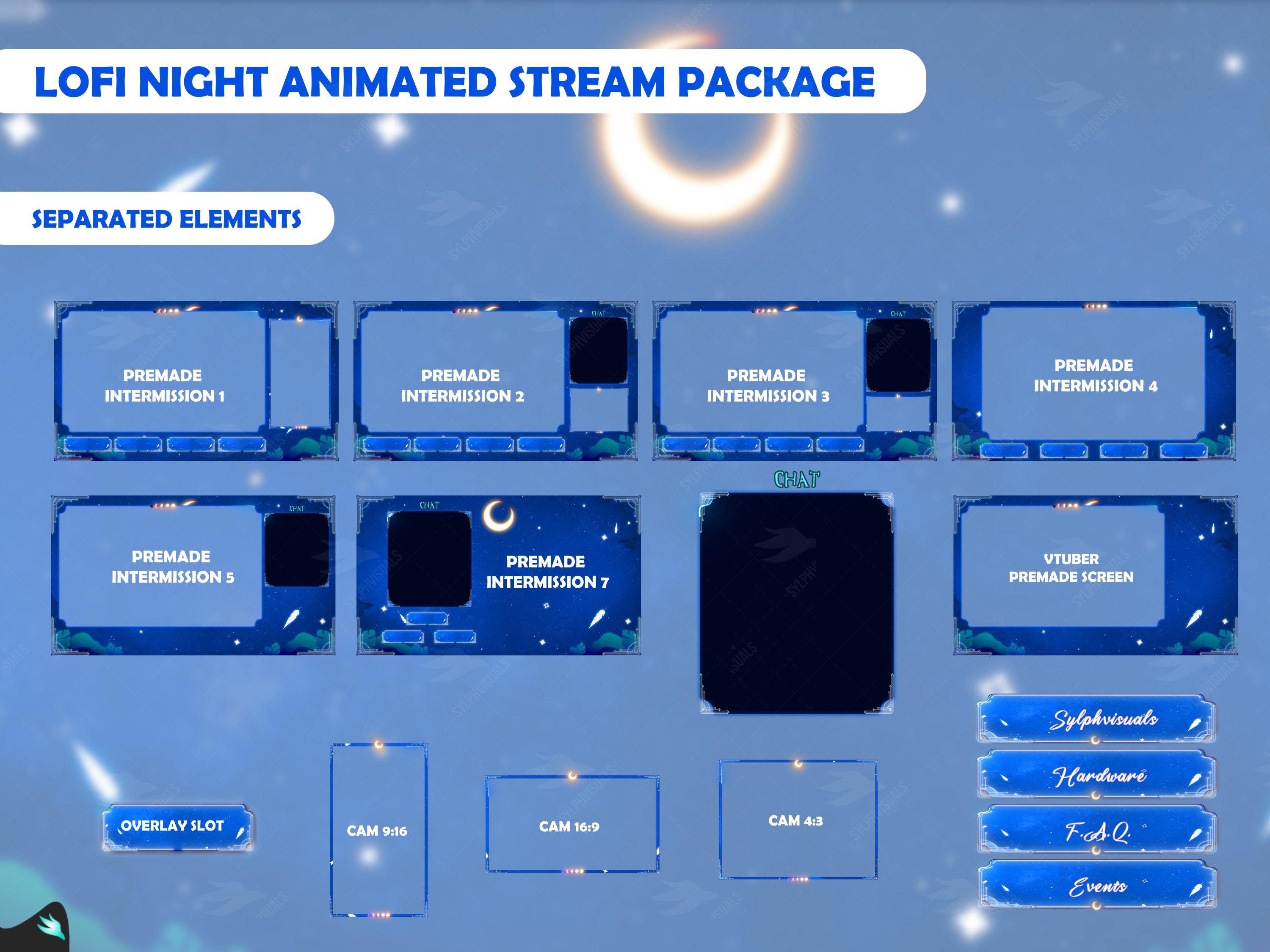 Stream Package Lofi Night Twitch Overlay Animated Alerts | Etsy