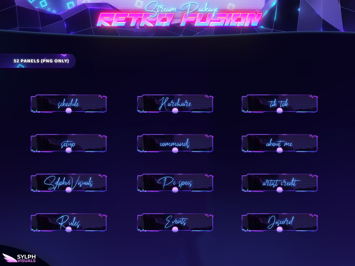 Retro Fusion Twitch Overlay Animated Alerts Animated Screens Purple ...
