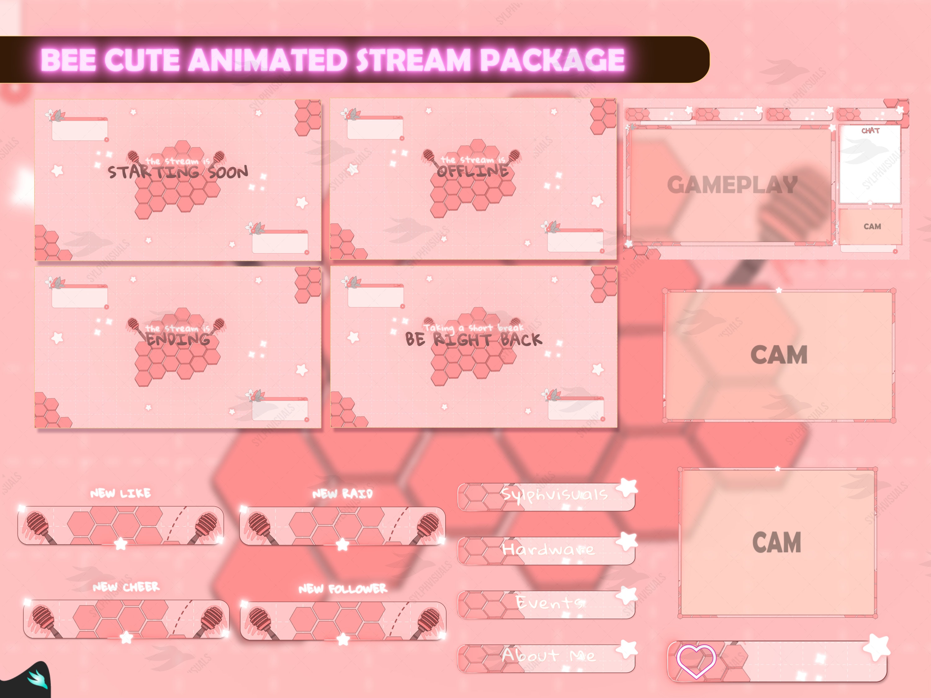Stream Package Cute Bee Twitch Overlay Animated Alerts Animated Screens ...