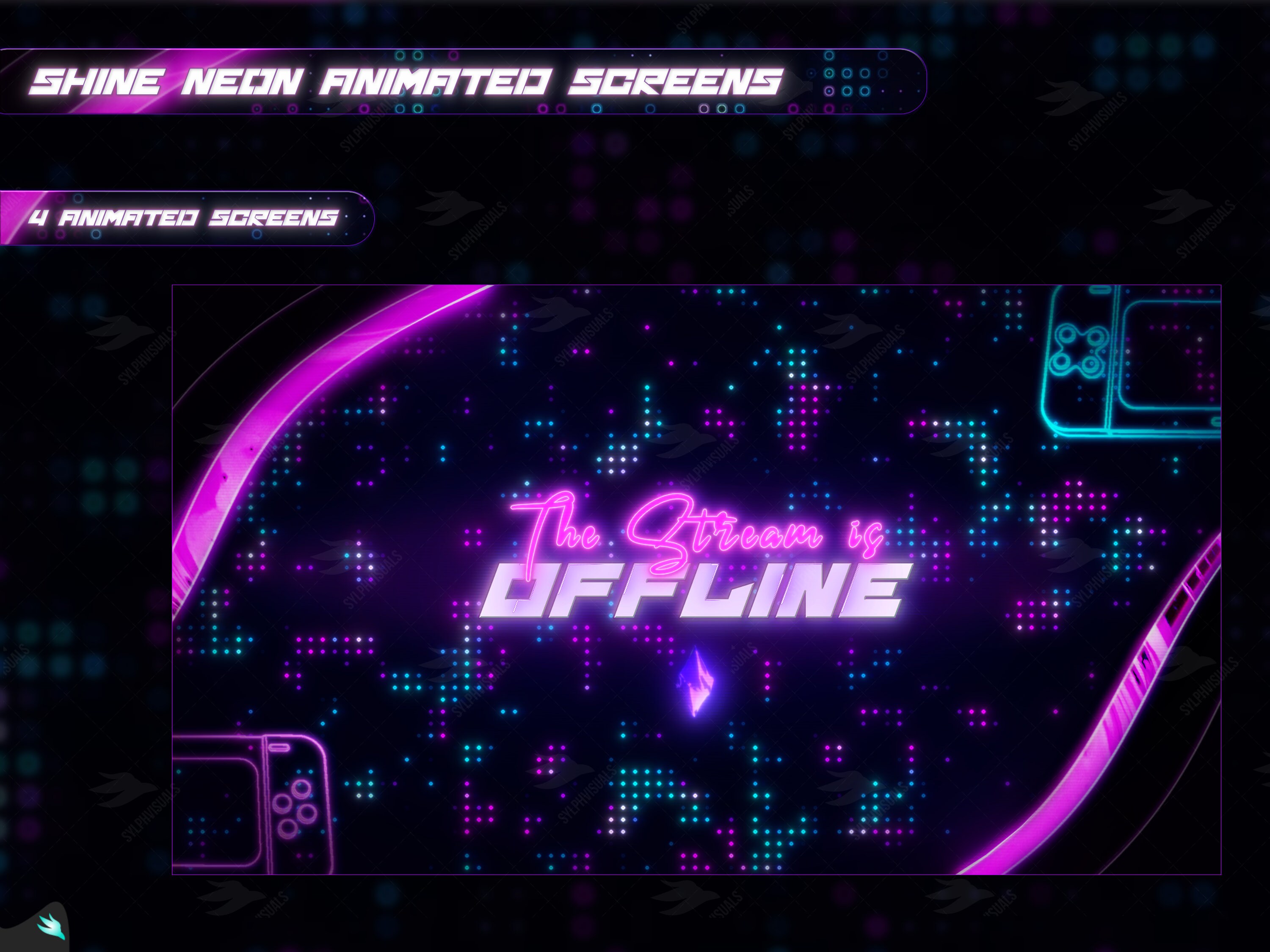 Twitch Overlay Shine Neon Screens Animated Aesthetic Retro Vaporwave ...