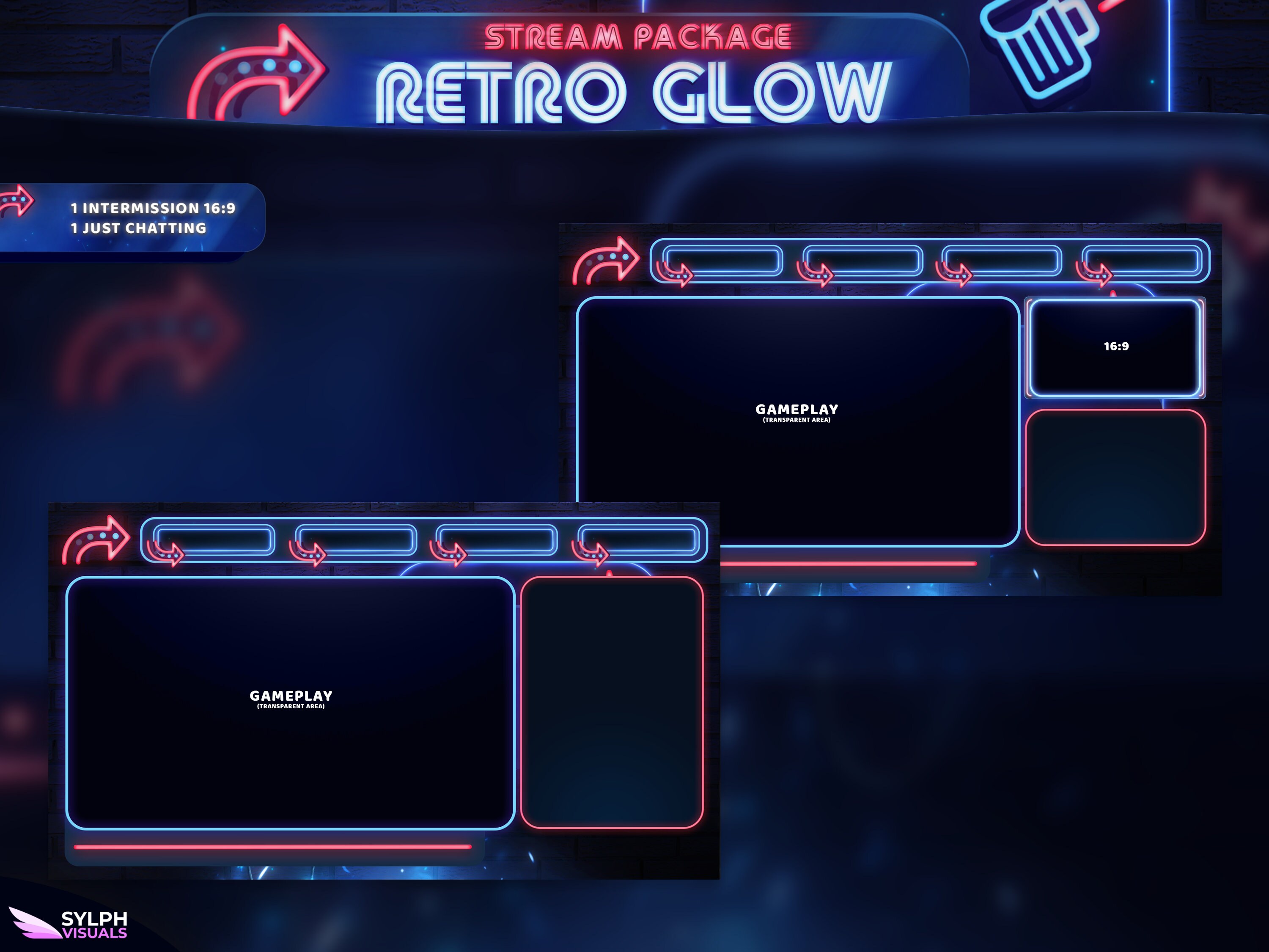Retro Glow - Twitch Overlay - Animated Alerts - Animated Screens - Neon ...