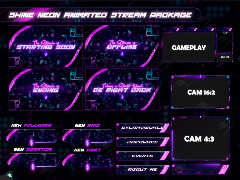 Stream Package Shine Neon Twitch Overlay Animated Alerts - Etsy