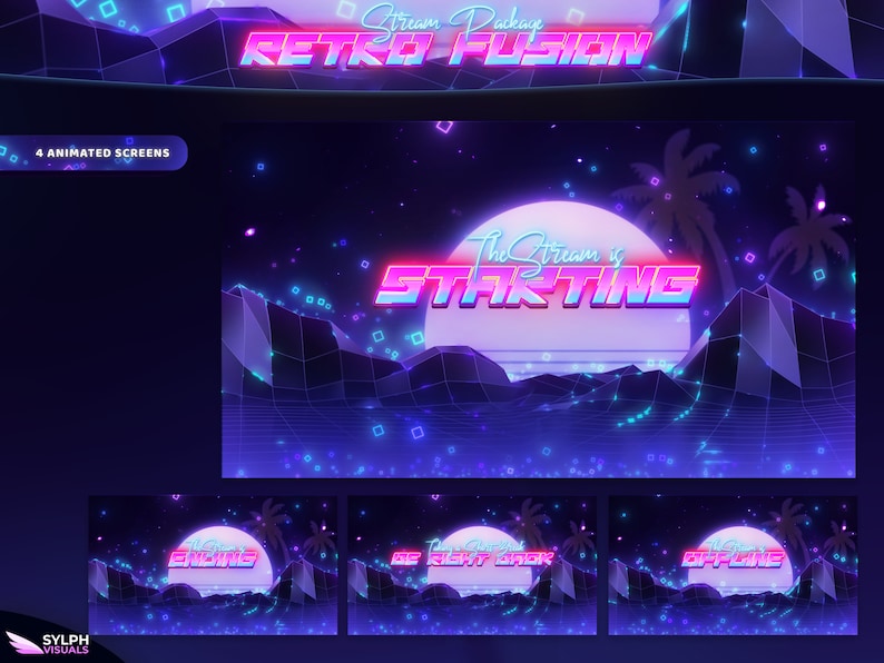 Retro Fusion Twitch Overlay Animated Alerts Animated Screens Purple ...