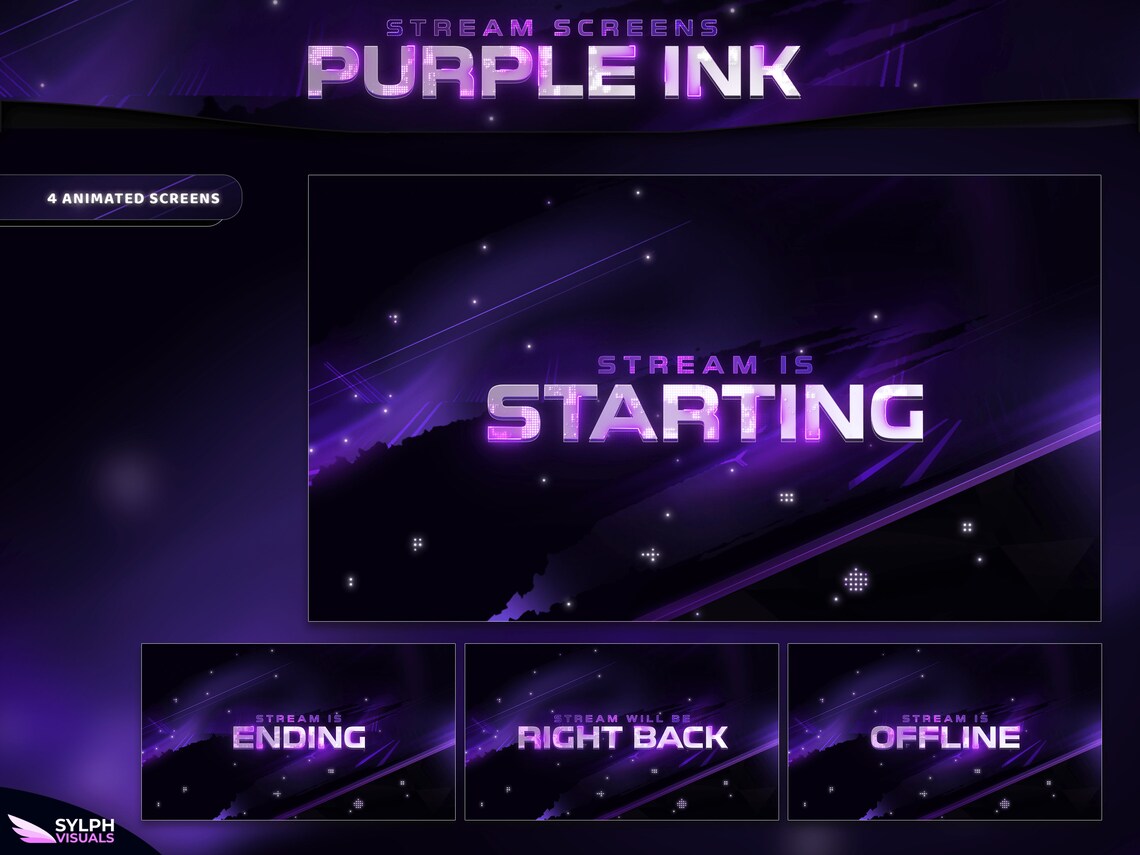 Twitch Overlay Purple Ink Screens Animated Aesthetic Purple Screens ...