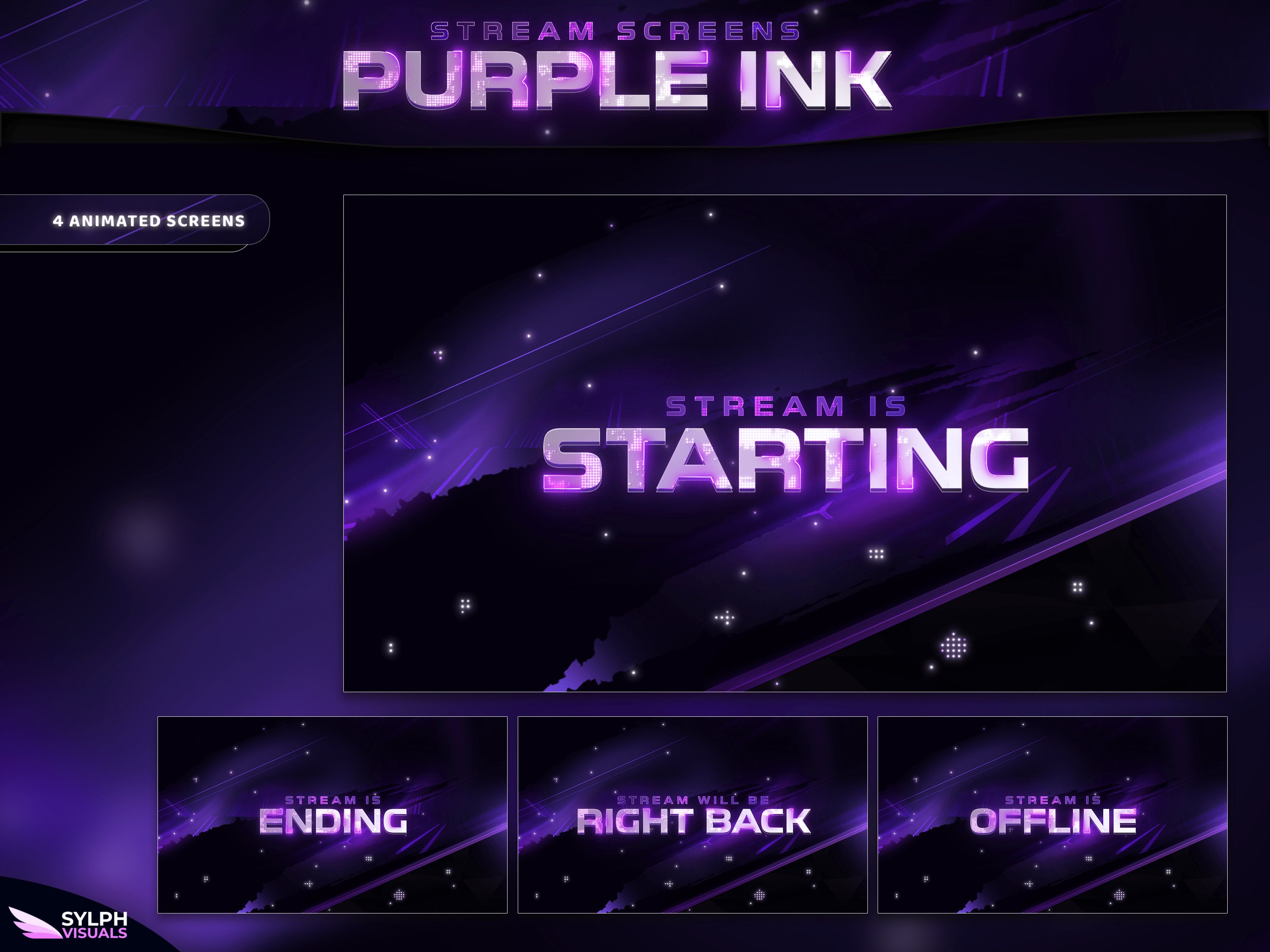 Twitch Overlay Purple Ink Screens Animated Aesthetic Purple Screens ...