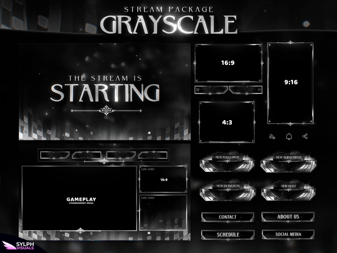 Grayscale - Twitch Overlay - Animated Alerts - Animated Screens - Dark ...