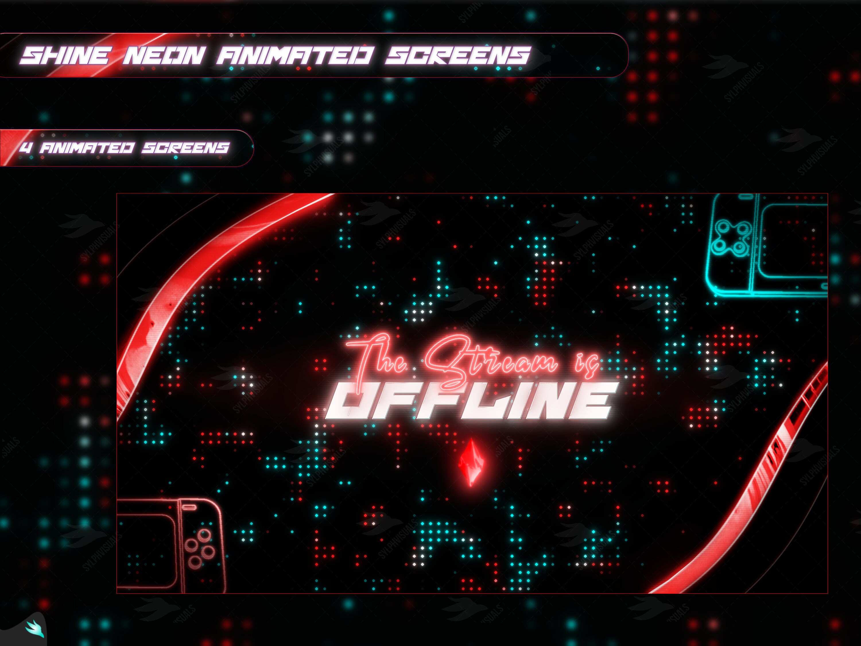 Twitch Overlay Shine Neon Red Screens Animated Aesthetic Retro ...