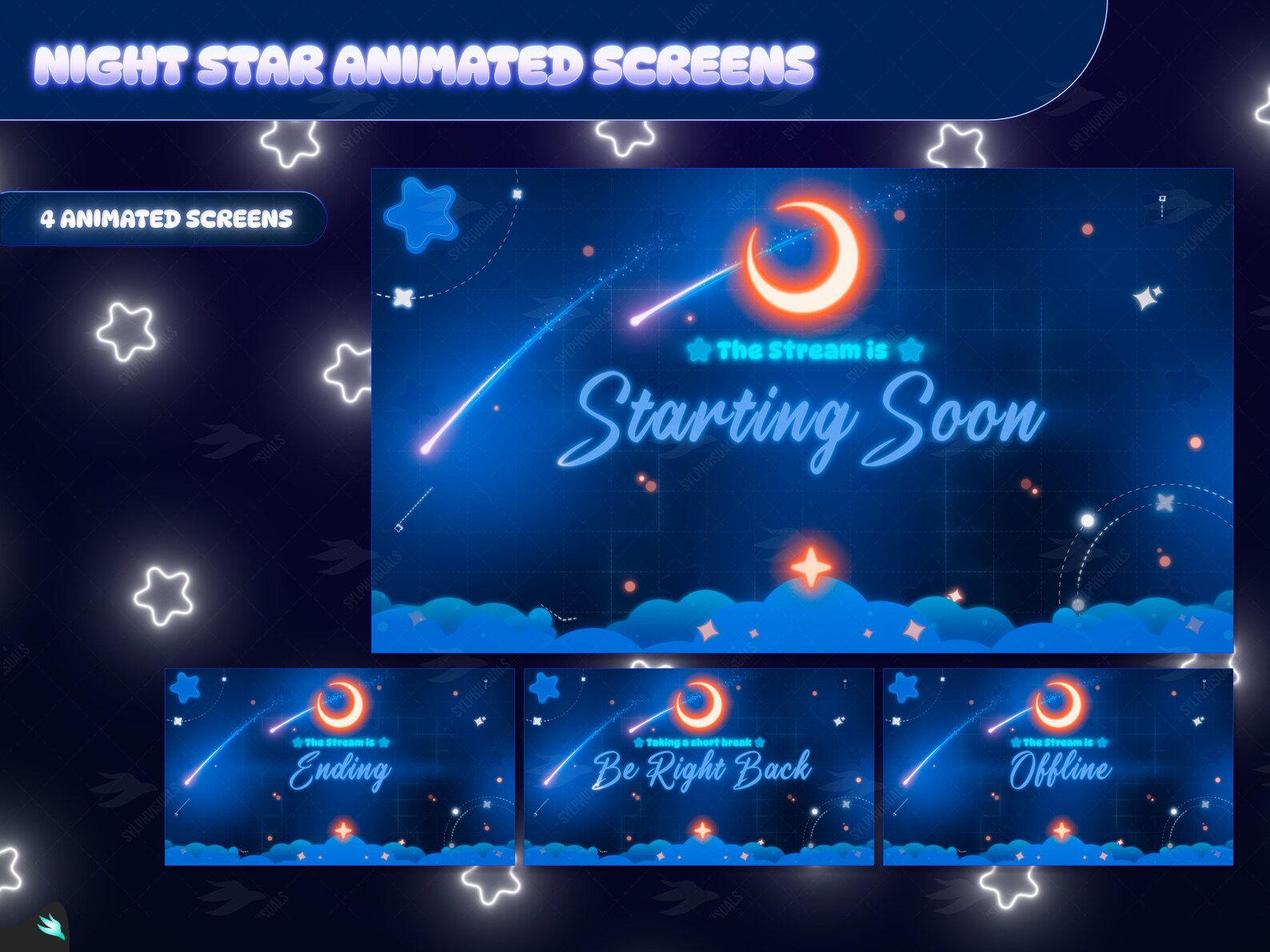 Twitch Overlay Night Star Blue Screens Animated Aesthetic Dreamy Sky ...