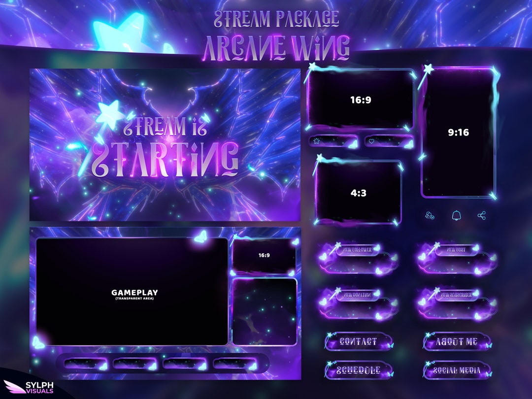 Arcane Wing Twitch Overlay Animated Alerts Animated Screens Purple ...