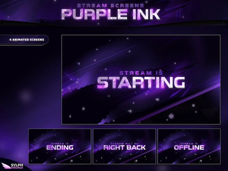 Purple Ink Twitch Overlay Animated Alerts Animated Screens Panels ...