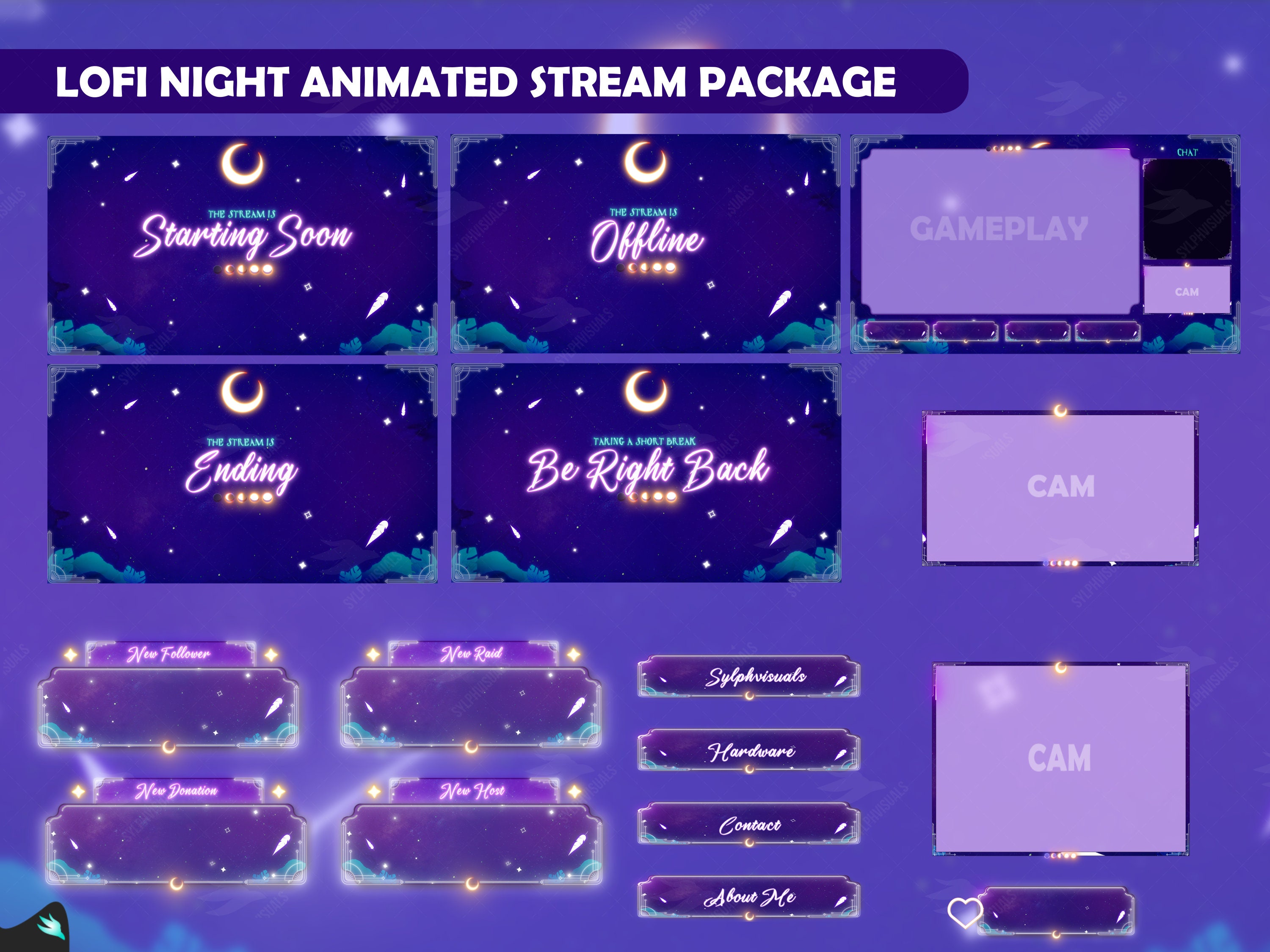 Stream Package Lofi Night - Twitch Overlay - Animated Alerts - Animated ...