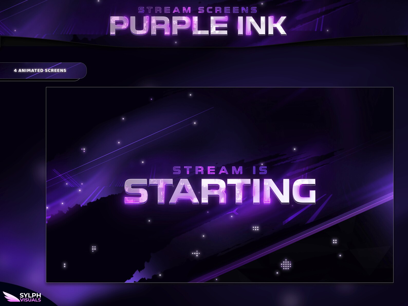 Purple Ink Twitch Overlay Animated Alerts Animated Screens Panels ...