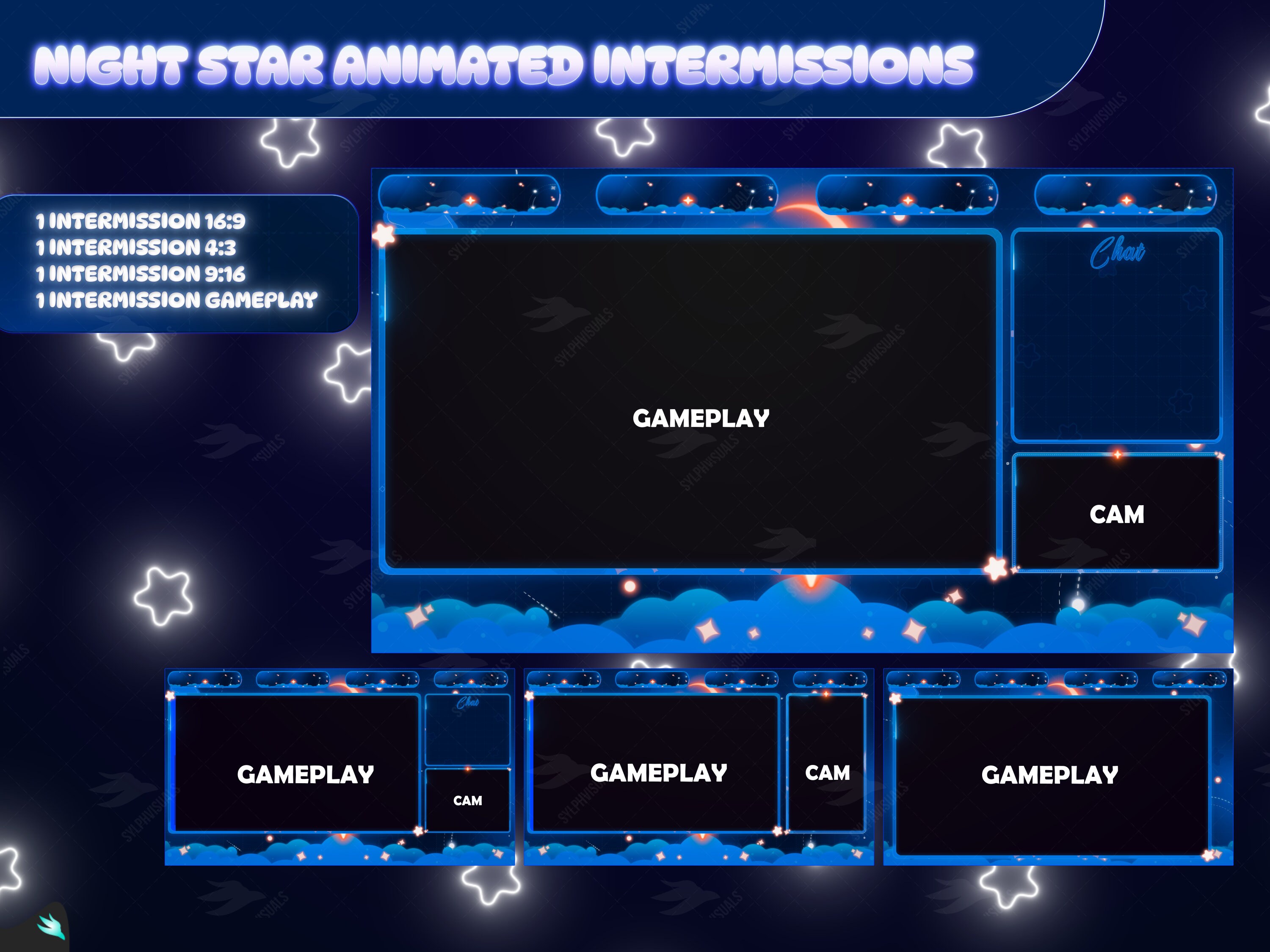 Stream Package Night Star Blue - Twitch Overlay - Animated Alerts ...