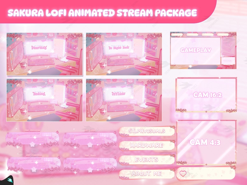 Stream Package Sakura Lofi - Twitch Overlay - Animated Alerts ...