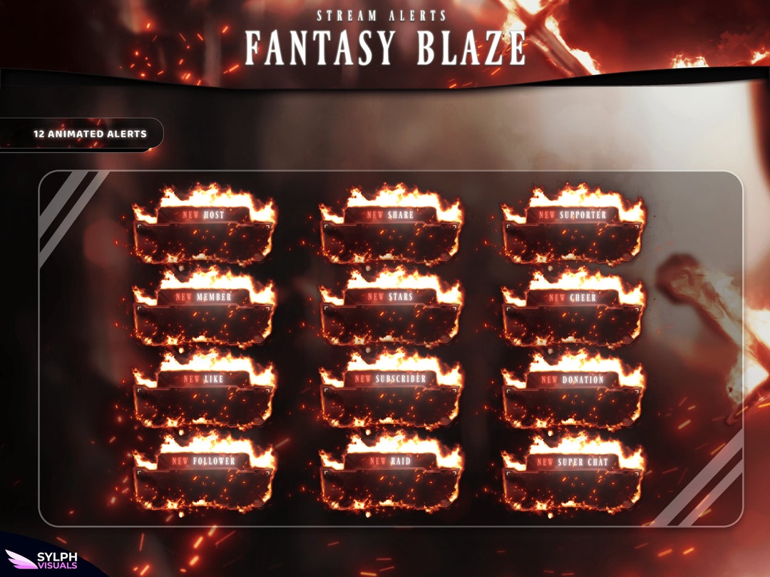 Twitch Animated Alerts - Fantasy Blaze - Animated Alerts - Red Alerts - Stream Alerts - Red ...