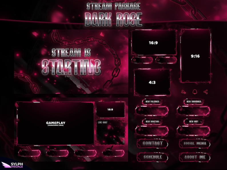 Dark Rose - Twitch Overlay - Animated Alerts - Animated Screens - Red ...