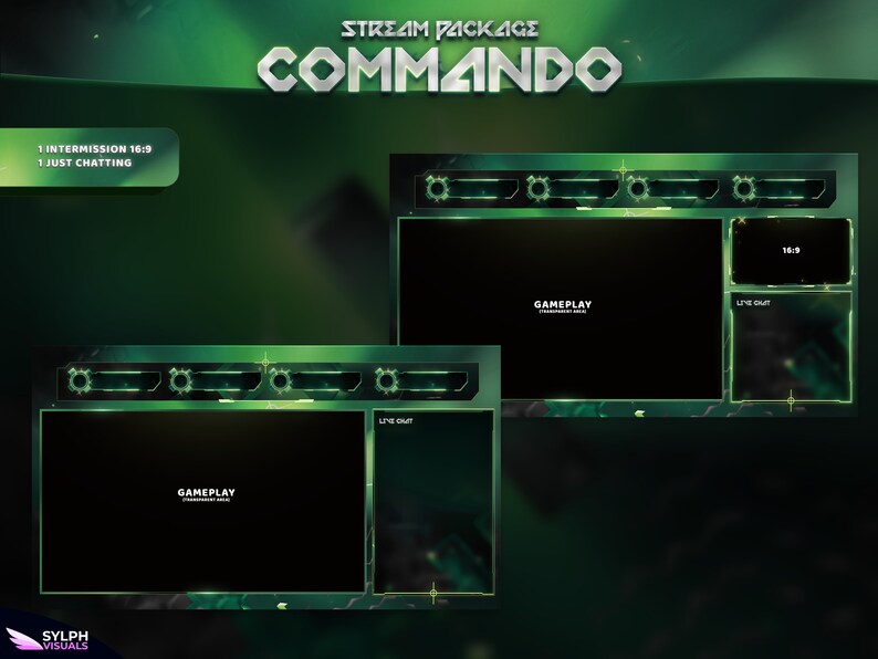 Commando Twitch Overlay Animated Alerts Animated Screens Green Overlay ...