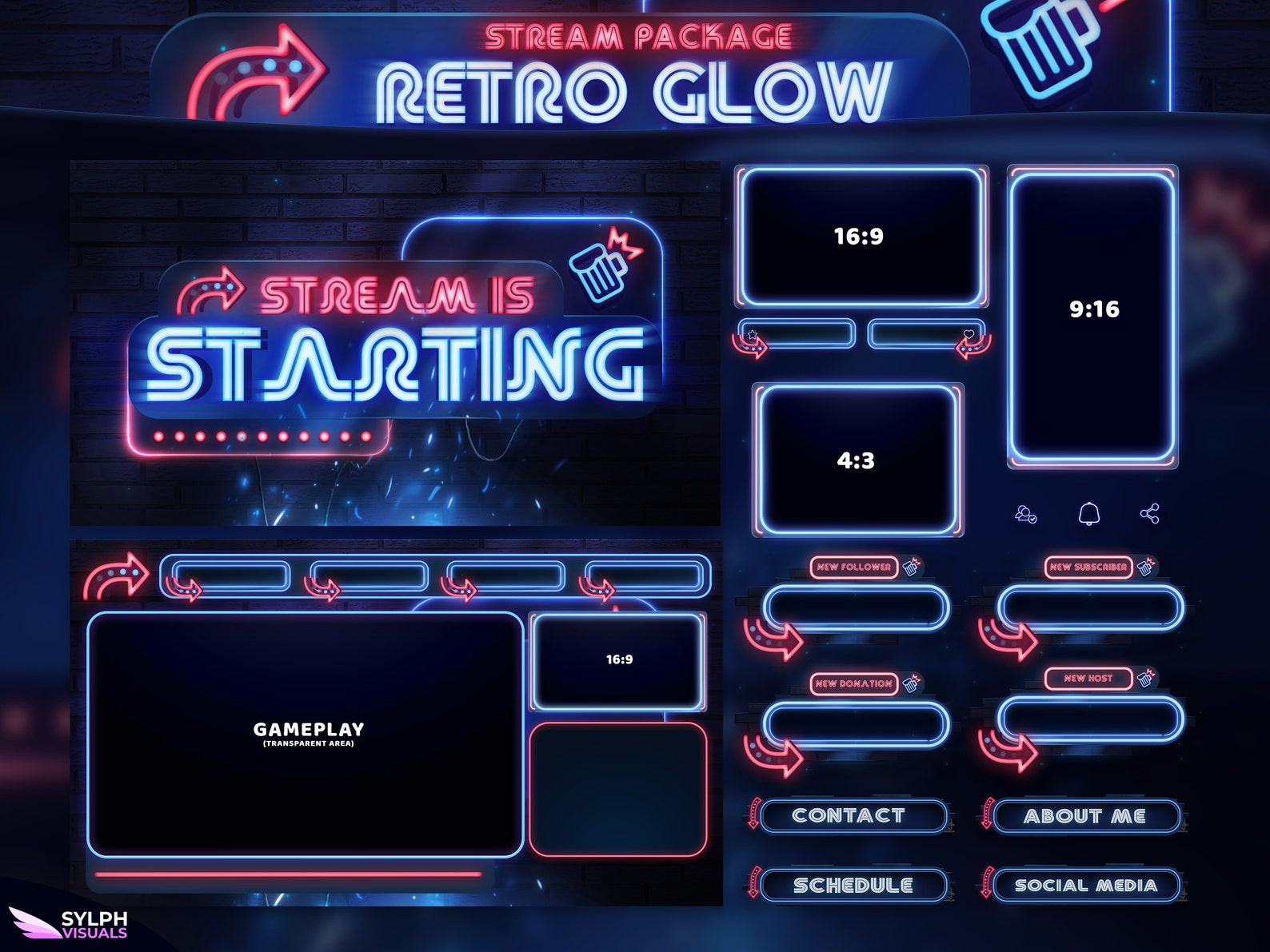 Retro Glow - Twitch Overlay - Animated Alerts - Animated Screens - Neon ...