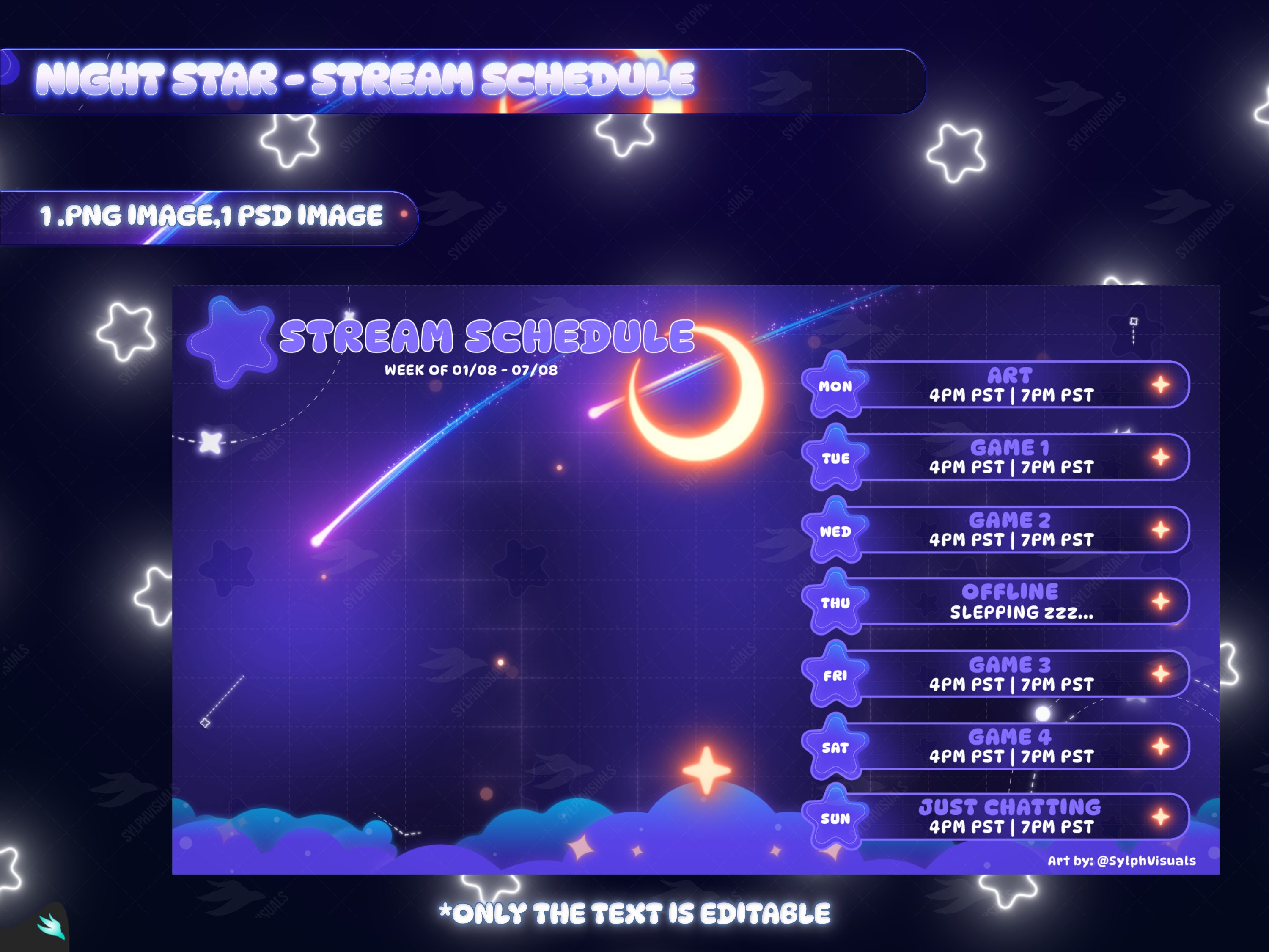 Night Star Stream Schedule | Schedule Twitch Template | Weekly Twitch ...