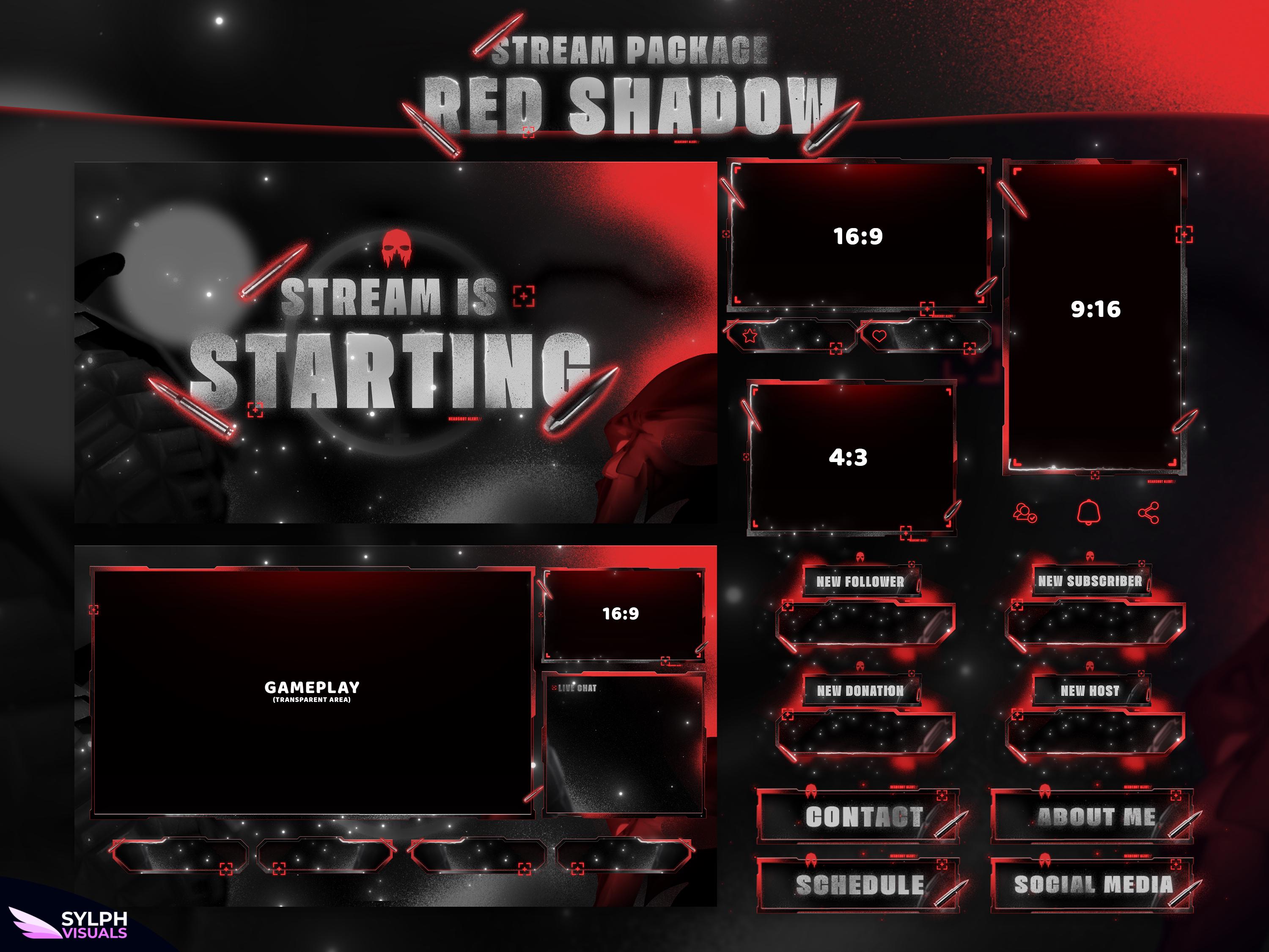Red Shadow - Twitch Overlay - Animated Alerts - Animated Screens - Dark ...