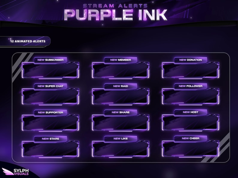 Twitch Animated Alerts - Purple Ink - Animated Alerts - Dark Alerts ...