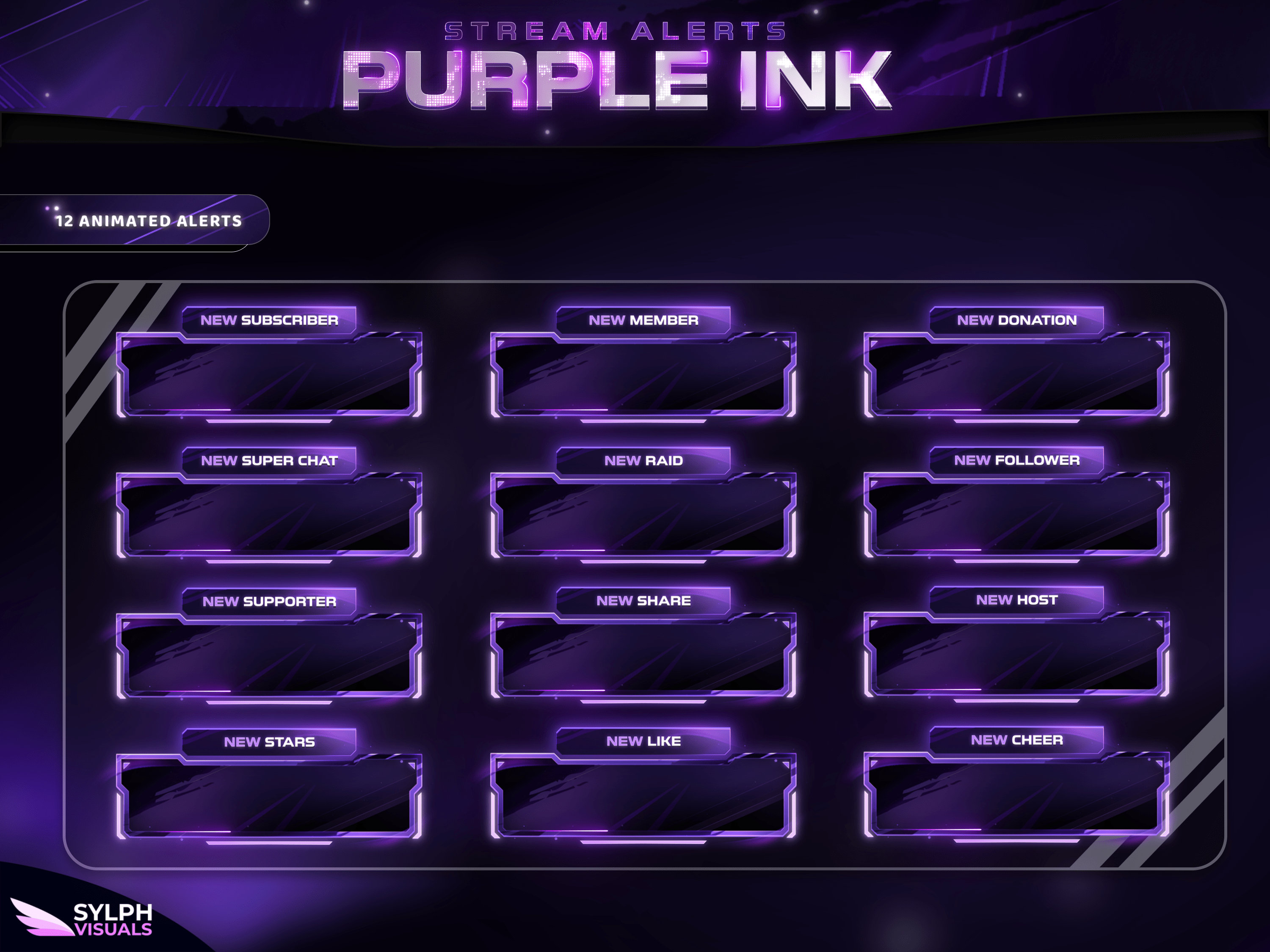Twitch Animated Alerts - Purple Ink - Animated Alerts - Dark Alerts ...