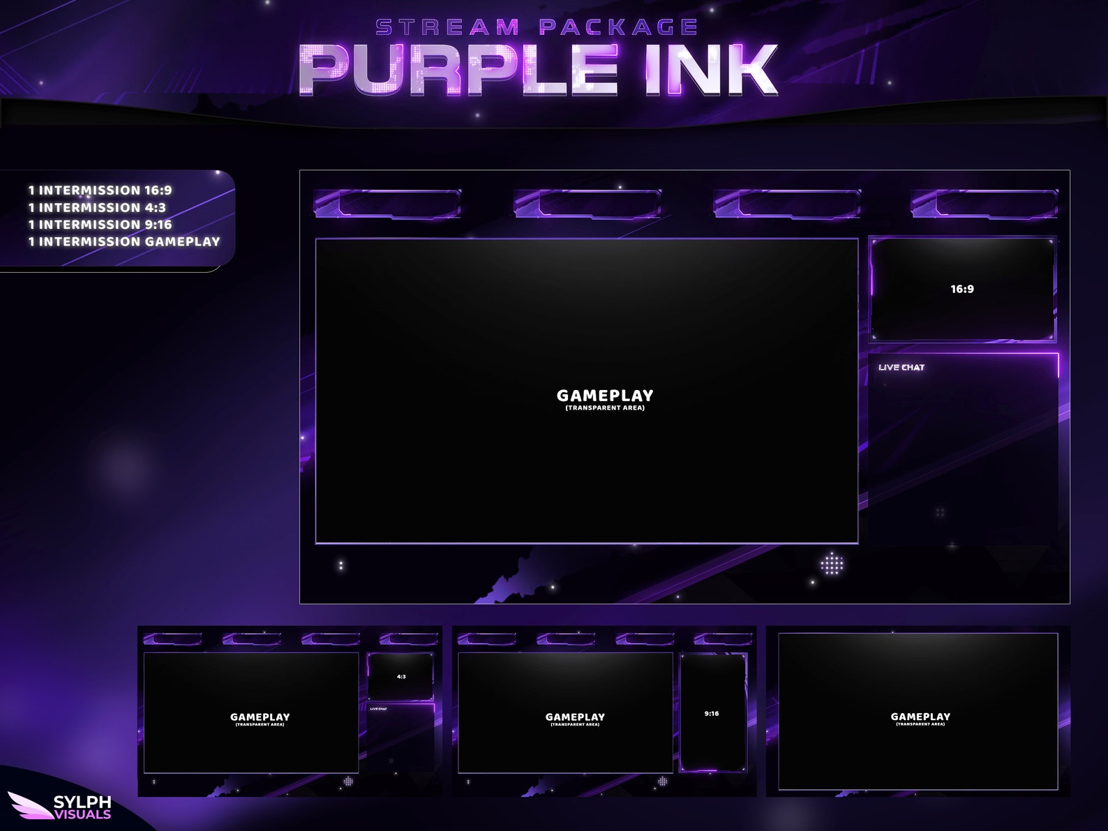 Purple Ink Twitch Overlay Animated Alerts Animated Screens Panels ...