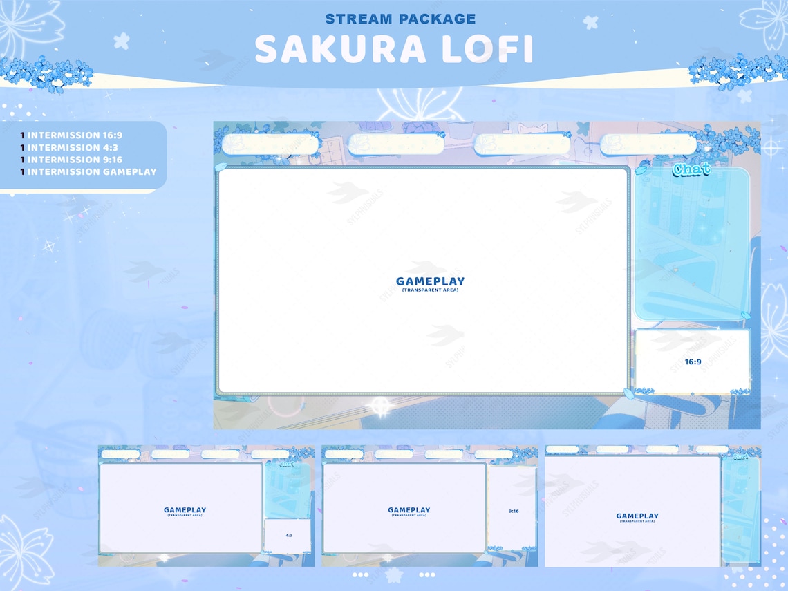 Stream Package Sakura Lofi Snow Blue Twitch Overlay - Etsy