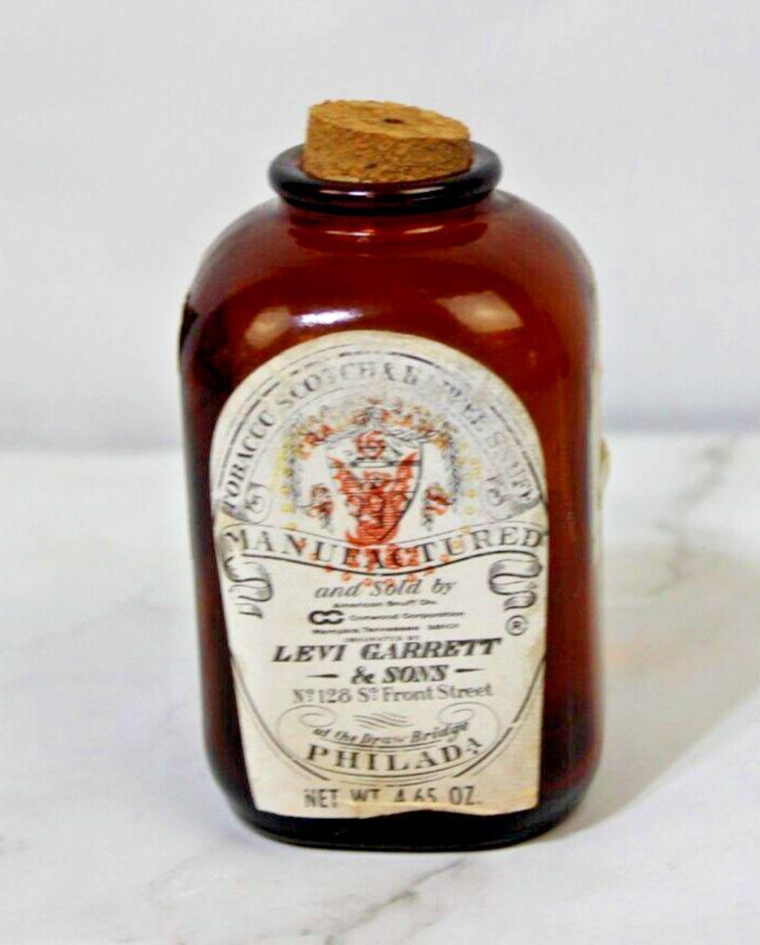 Antique Labeled Snuff Bottle Tobacco Scotch & Rapper Snuff Levi Garret ...