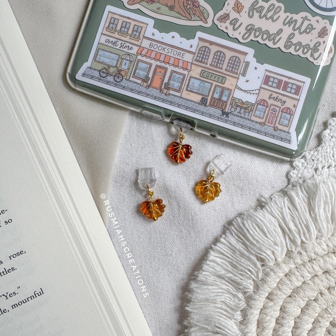 Fall Leaf Kindle Charm | USB-C Dust Plug | Bibliophile | Kindle ...