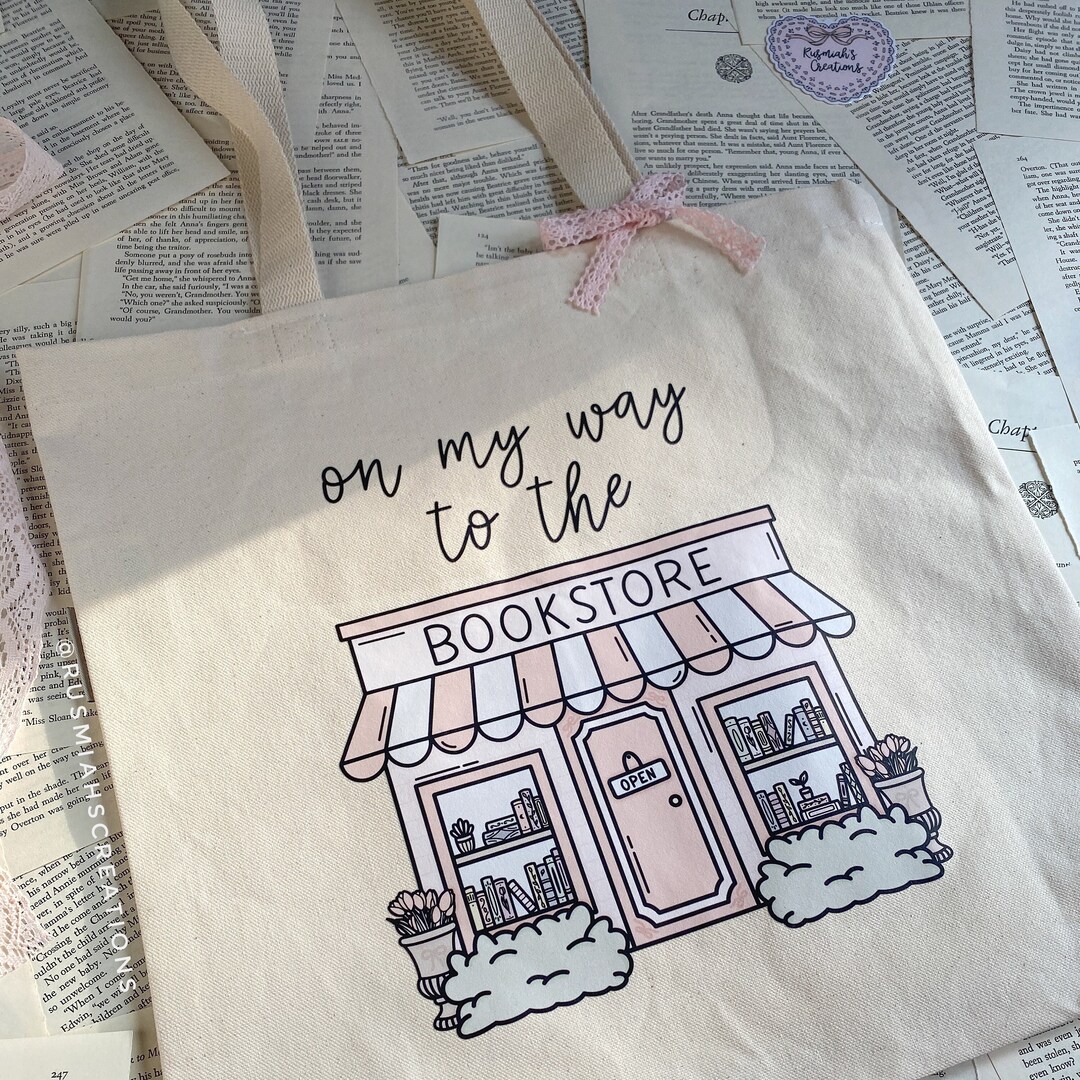On My Way to the Bookstore Tote Bag | Books and Bows | 100% Cotton Tote ...