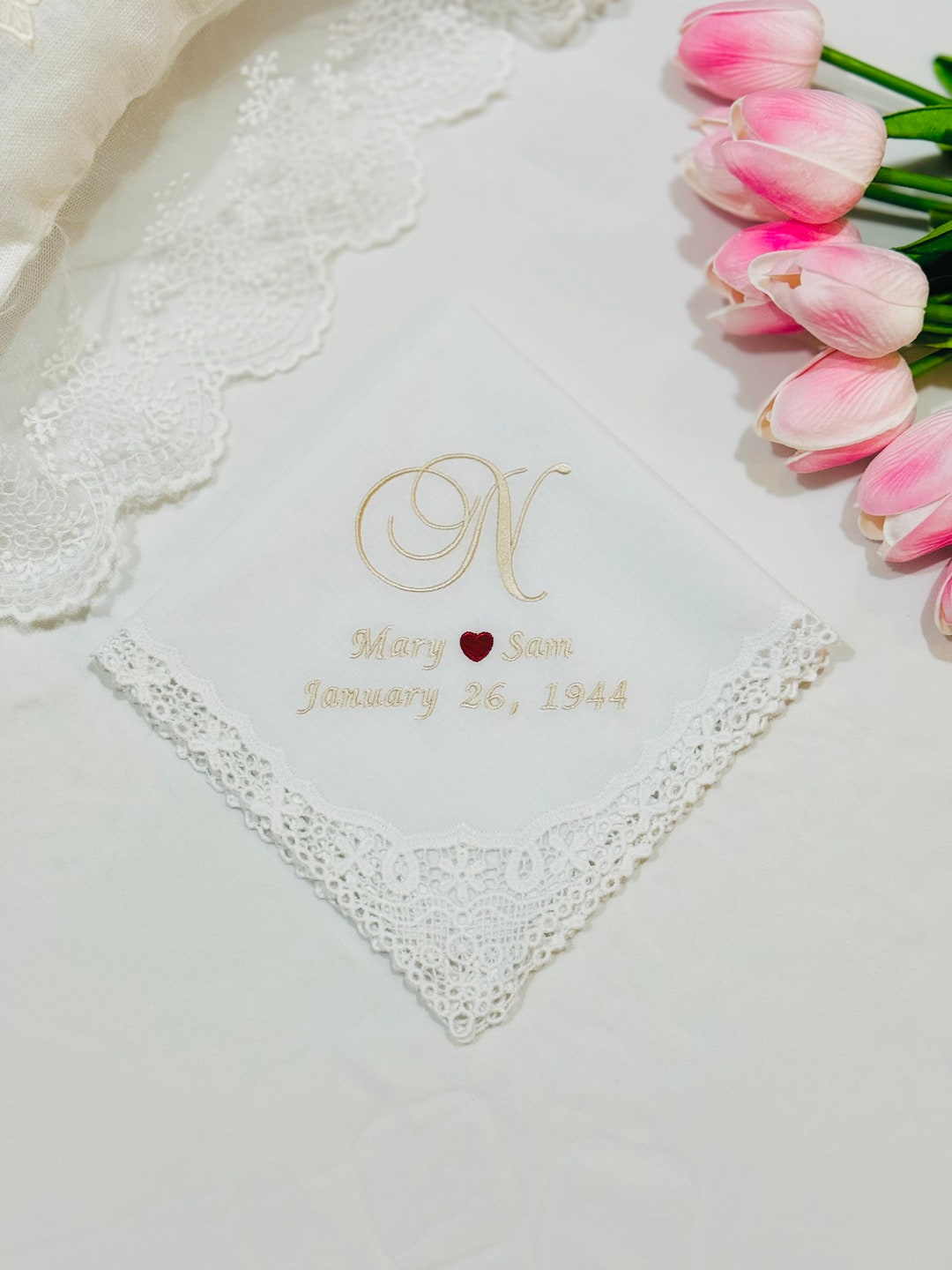 Fancy Monogrammed Wedding Handkerchief, Bridal Hankie, Embroidered ...