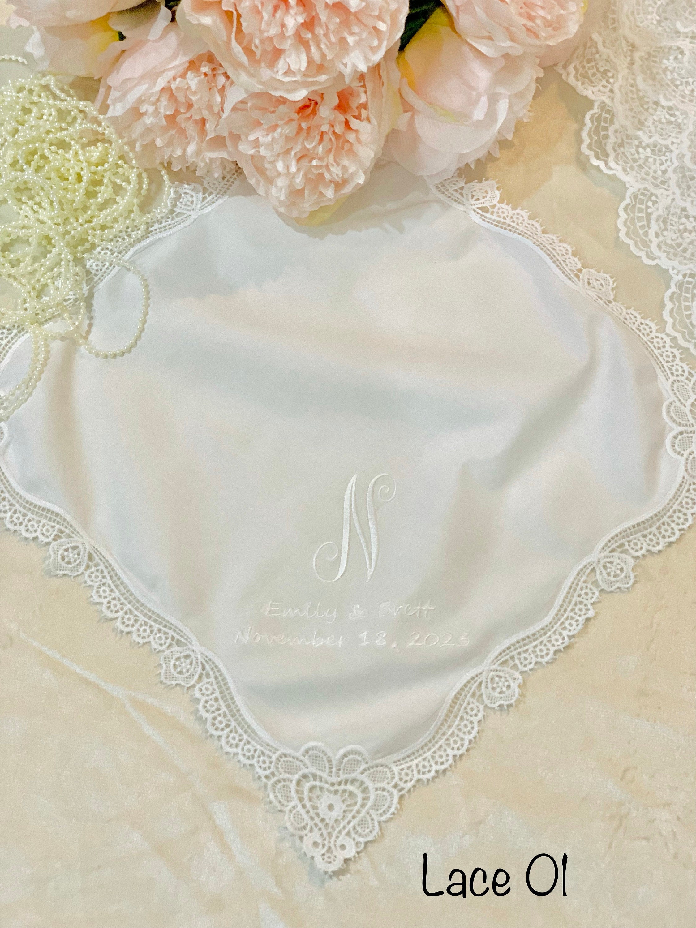 Monogrammed Lace Wedding Handkerchief: Embroidered Bridal Hankie - Etsy