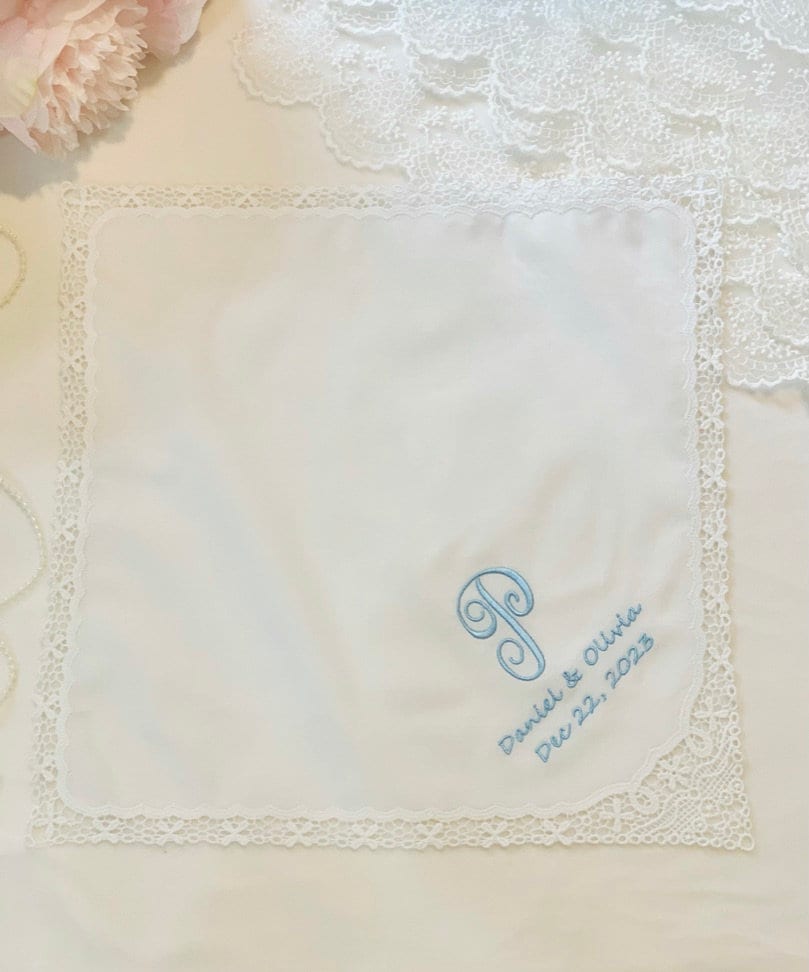 Monogrammed Wedding Handkerchief, Something Blue Gift for Bride ...