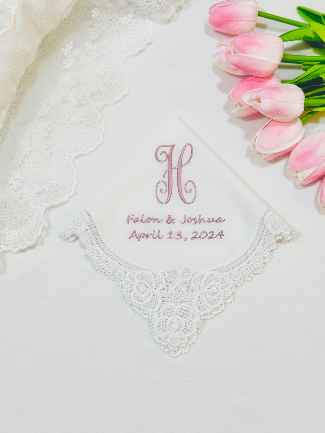 Personalized Wedding Handkerchief, Bridal Hankie, Embroidered Wedding ...