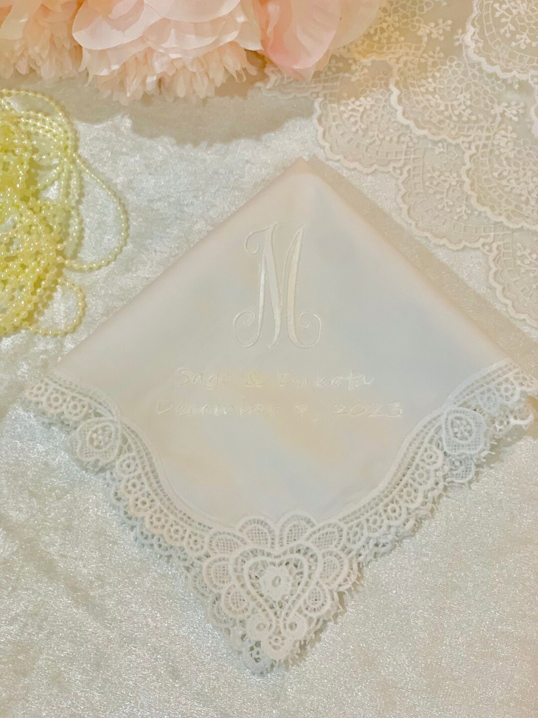 Monogrammed Wedding Handkerchief, Bridal Hankie, Embroidered Wedding ...